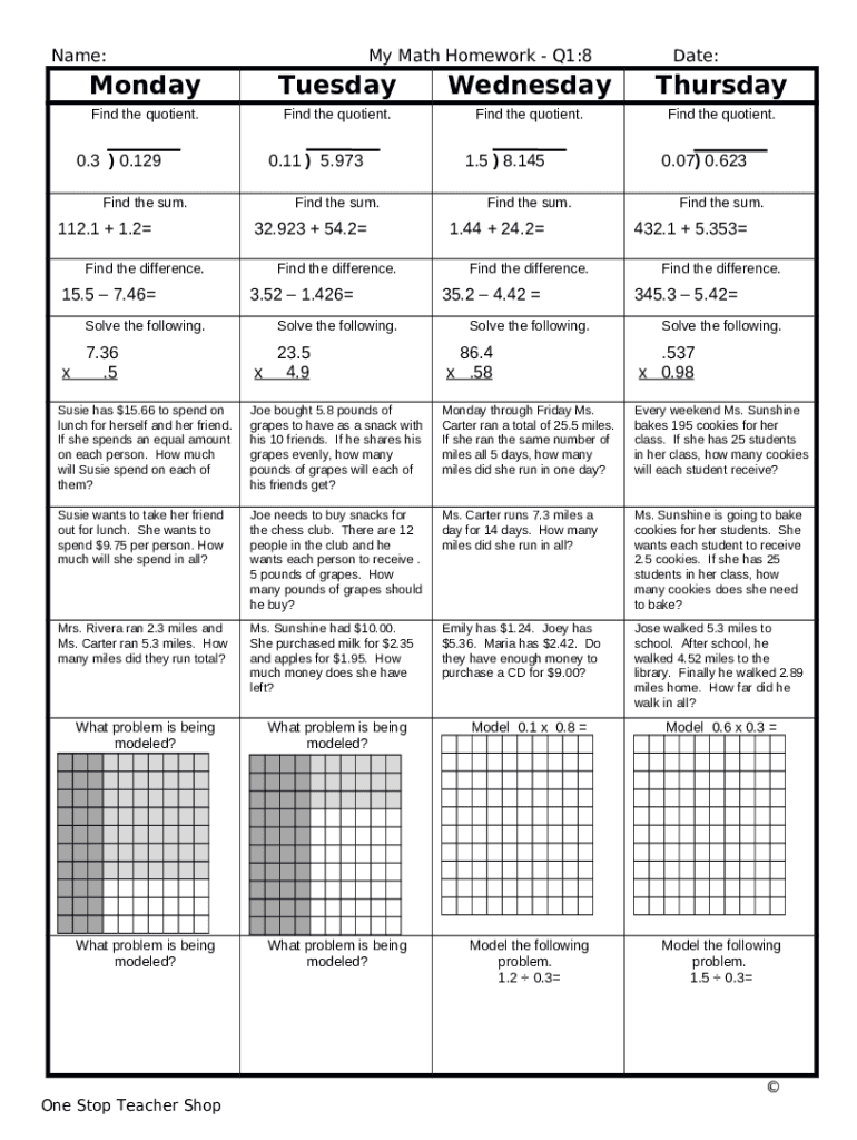 Weekly Homework Sheet - Shenandoah Middle School - images pcmac Doc Template | pdfFiller