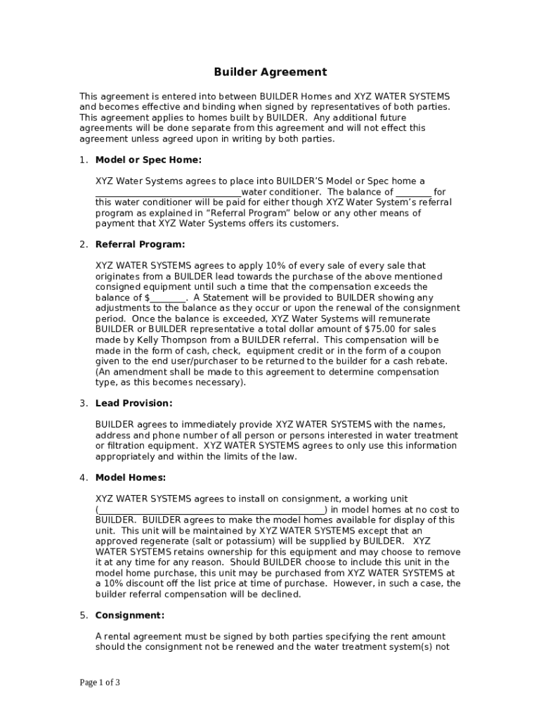 Builder Agreement Doc Template | pdfFiller