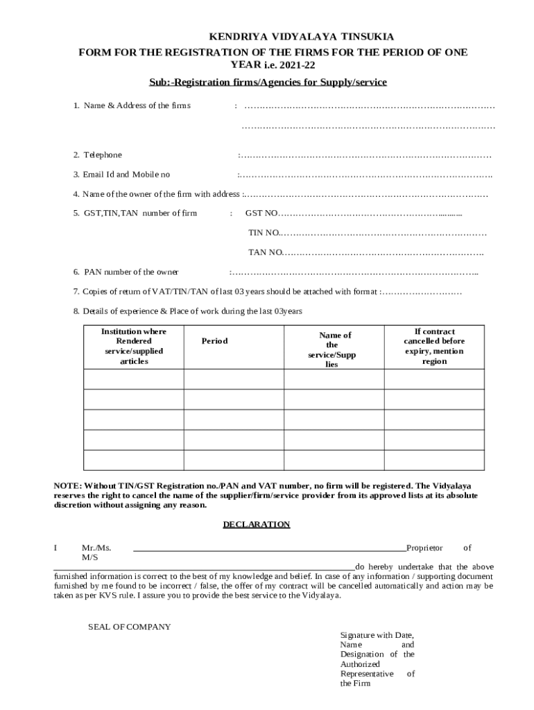 for registration of firms for the period of one year - KV Banar Doc ...