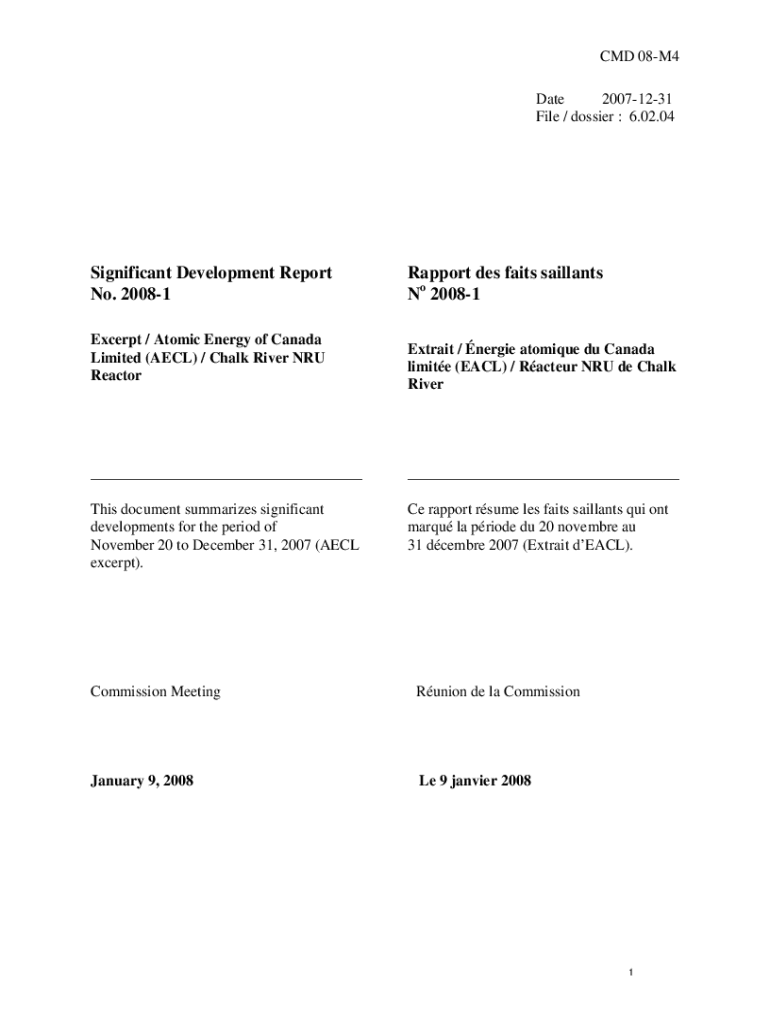 Fillable Online SDR - AECL NRU Reactor Operation - EN. SDR - AECL NRU ...