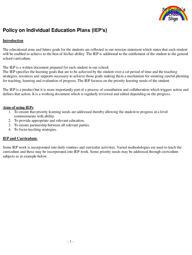 Fillable Online What is an IEP?Purpose & Examples of IEPs in Schools ...