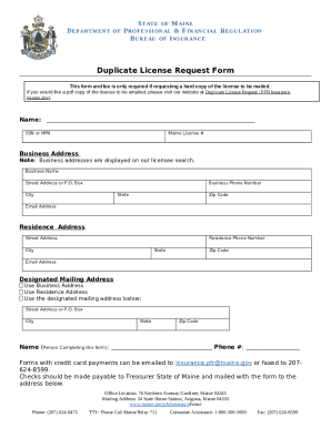 Duplicate License Request - Maine.gov Doc Template | pdfFiller