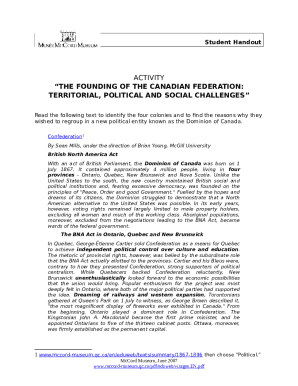 LESSON PLAN THE FOUNDING OF THE CANADIAN ... Doc Template | pdfFiller