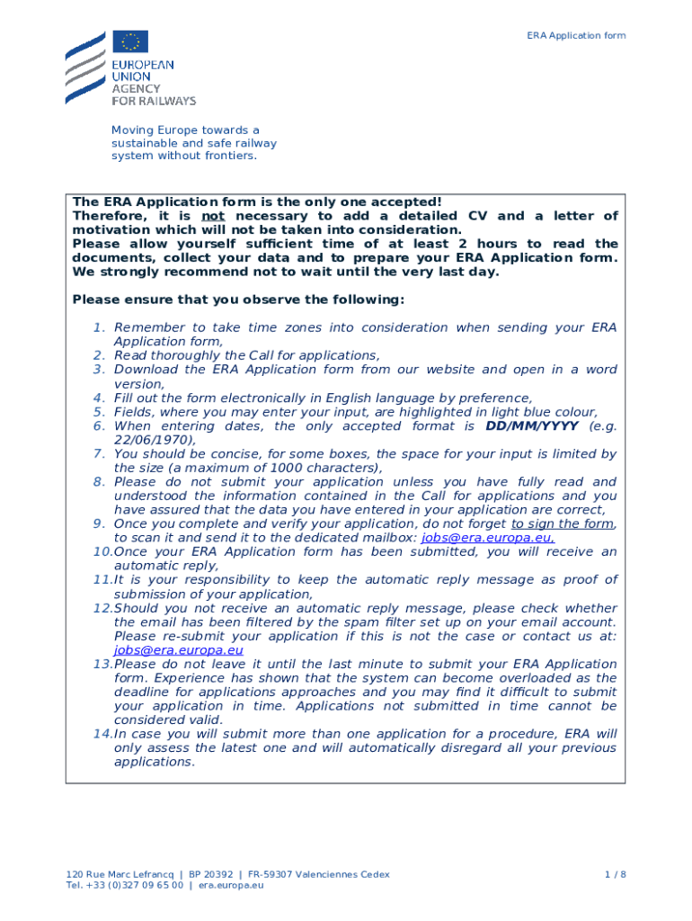 ERA Application (SNE) Doc Template | pdfFiller