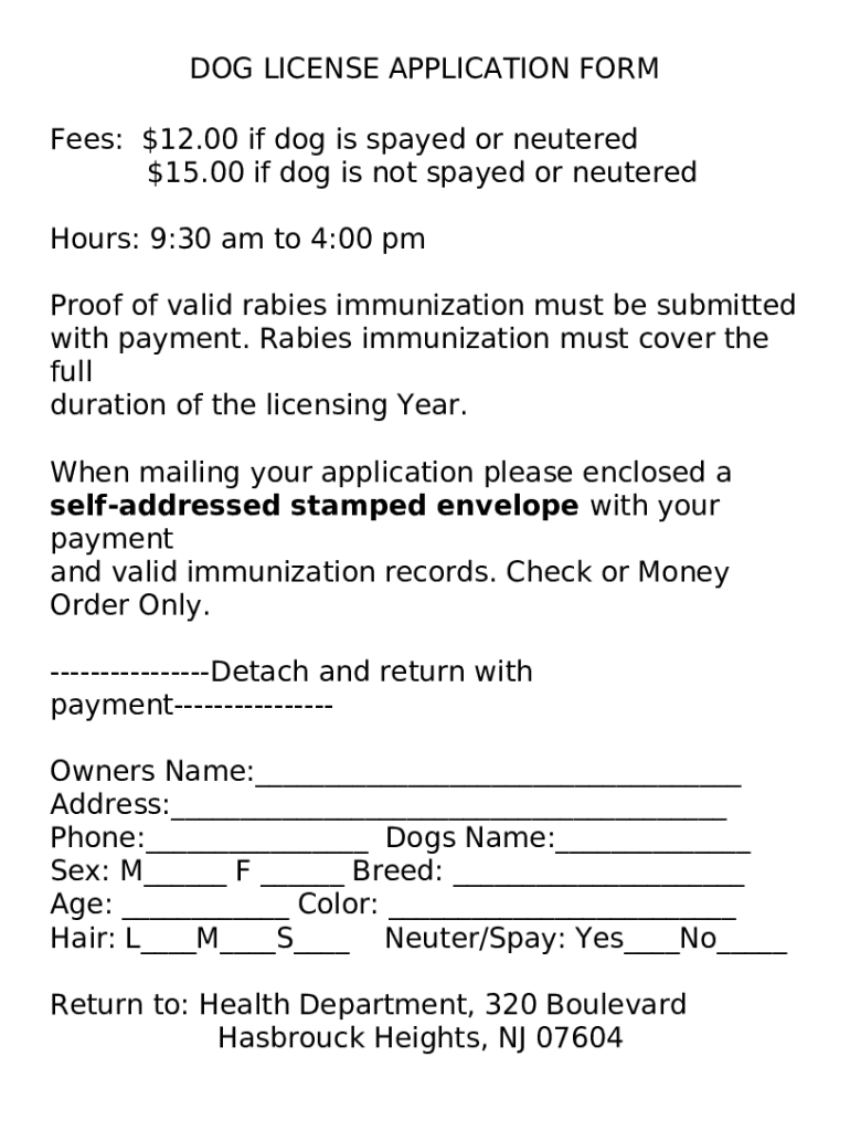 Dog Licensing /Renewal - Revize Doc Template | pdfFiller