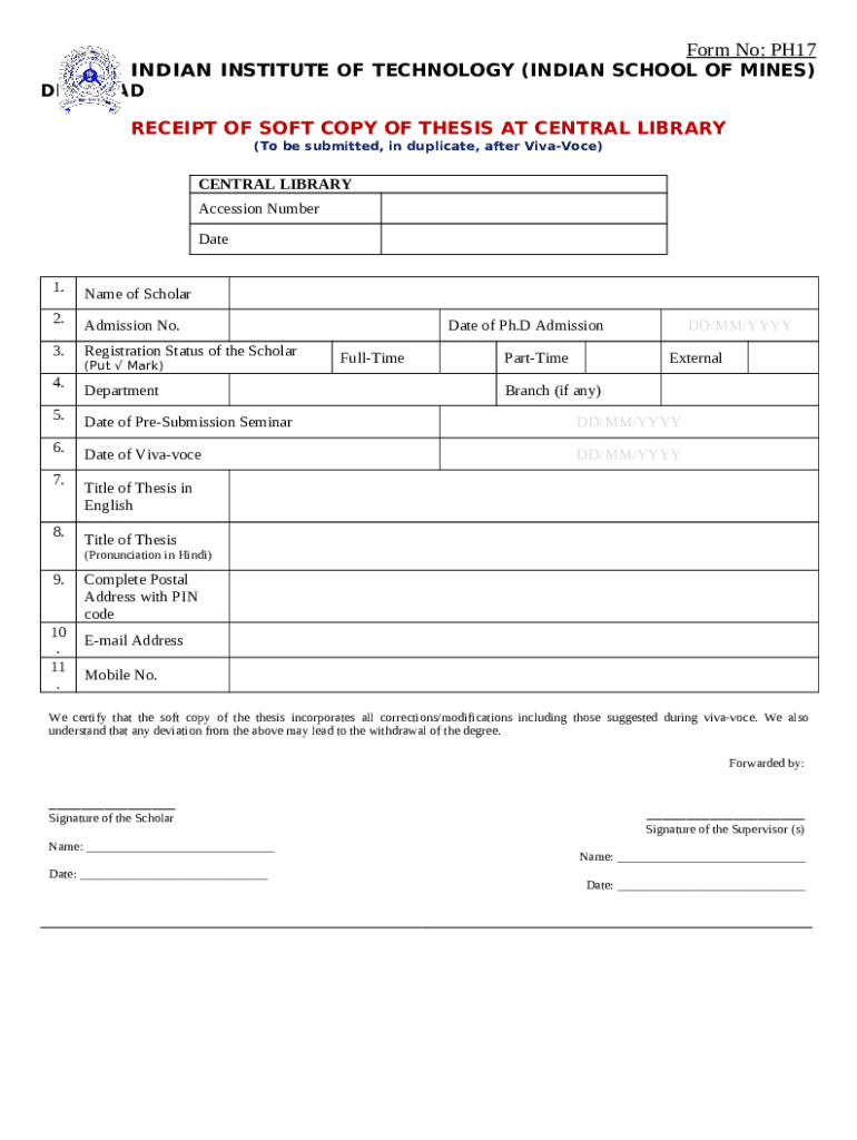 No: PH17 - IIT (ISM) Dhanbad Doc Template | pdfFiller
