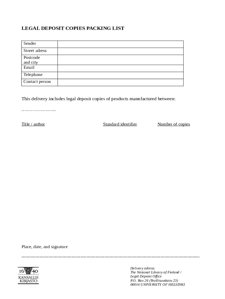 How to deposit your print publicationsLegal deposit Doc Template | pdfFiller