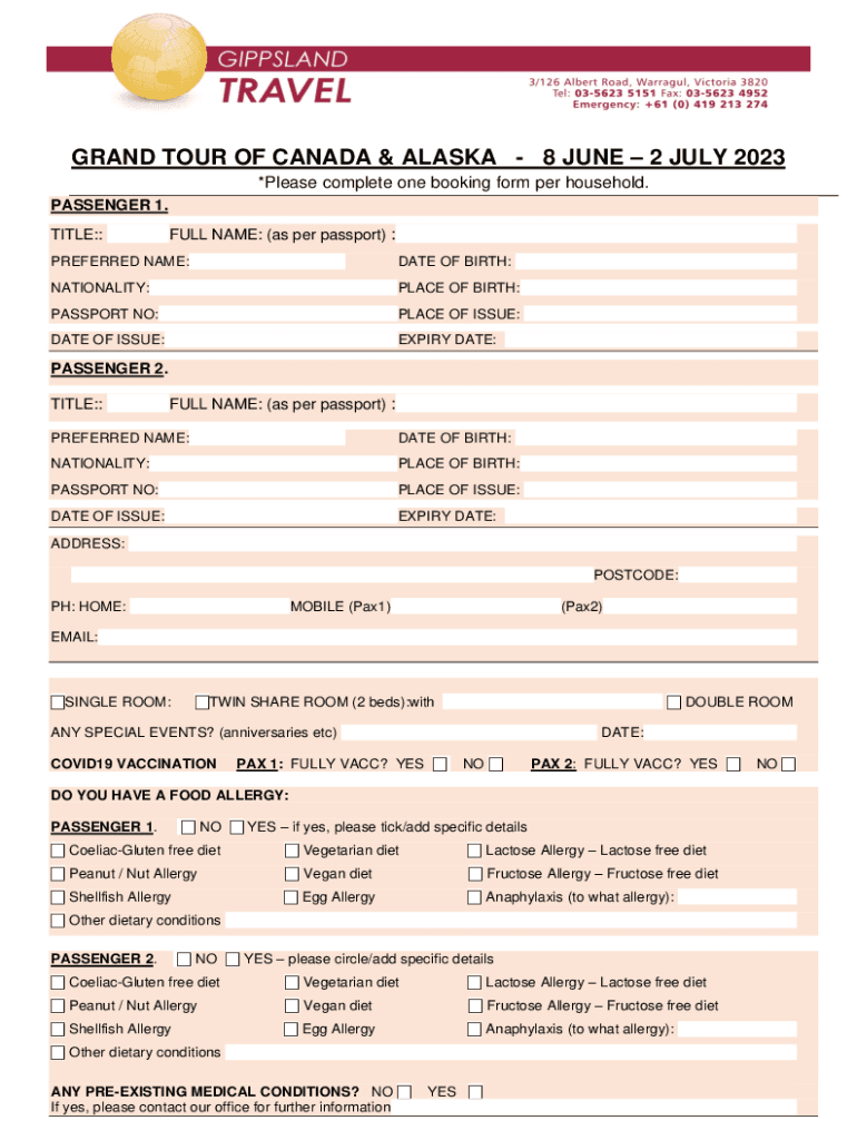 Fillable Online Grand Tour of Canada & the Rocky Mountaineer ...