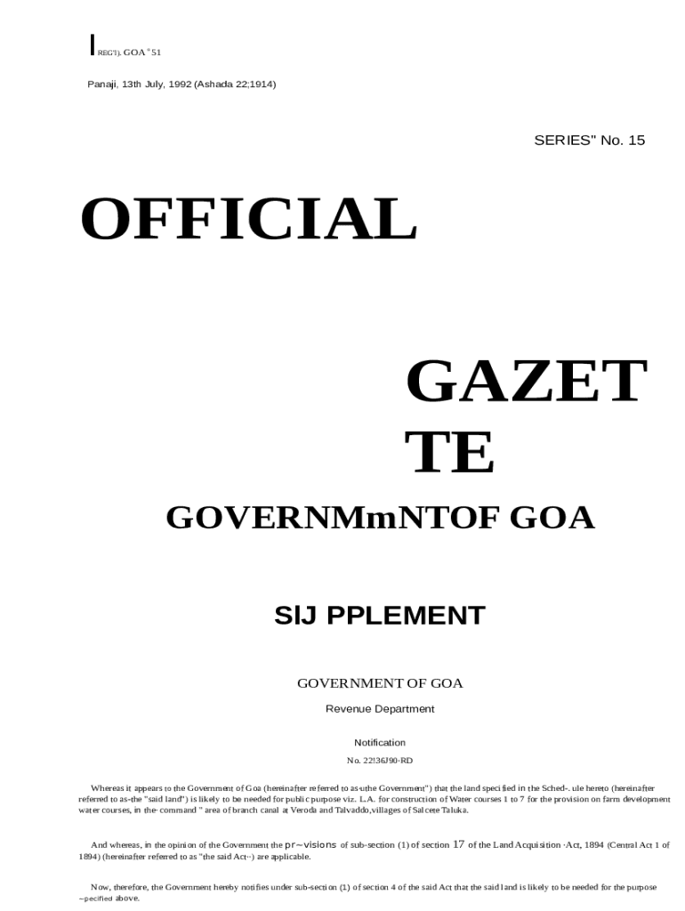 official gazette government of goa Doc Template | pdfFiller