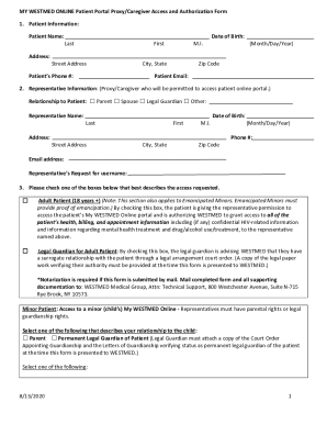 Fillable Online Patient Portal Caregiver Access Authorization Form ...