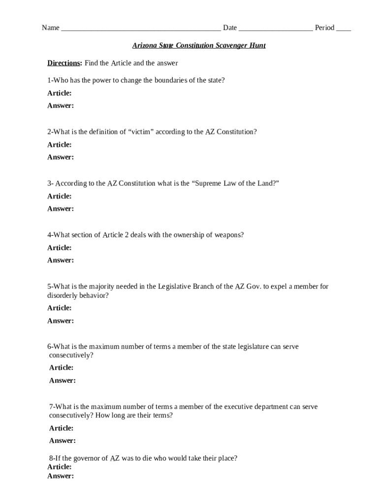 Arizona State Constitution Doc Template | pdfFiller
