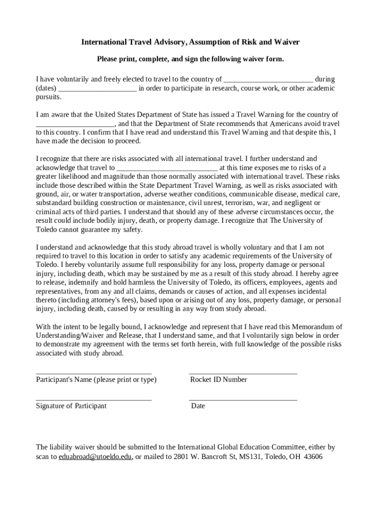 Travel Liability with Attestation - Penn Global Doc Template | pdfFiller