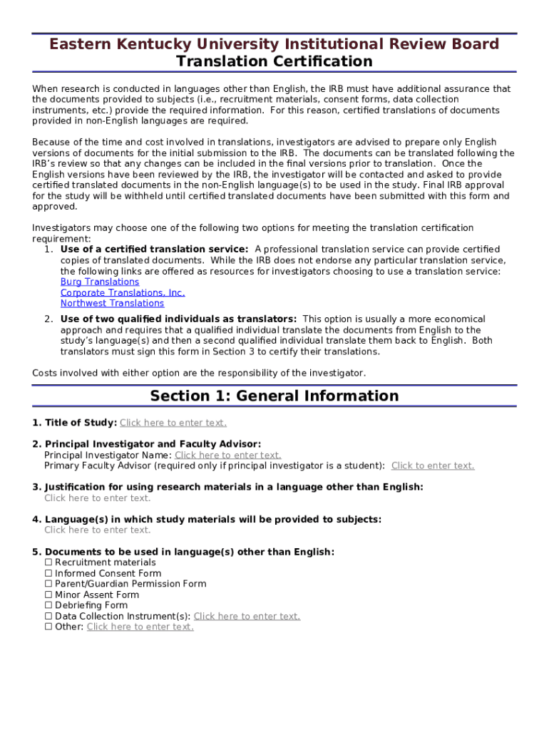 Use of Certified Translation Service - Sponsored Programs ...