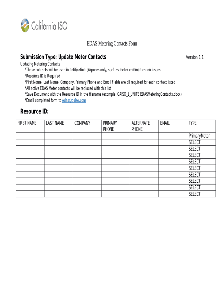 Metering Contact Doc Template | pdfFiller