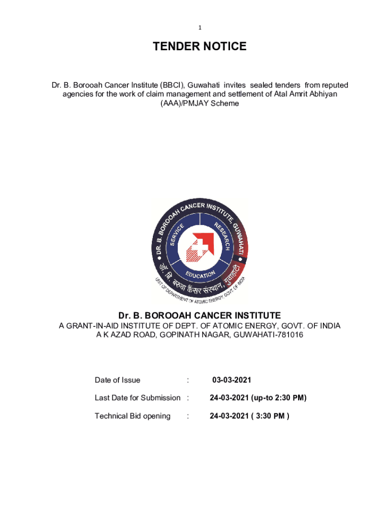 Fillable Online TENDER NOTICE - outsourcing of AAA,PMJAY claim ...