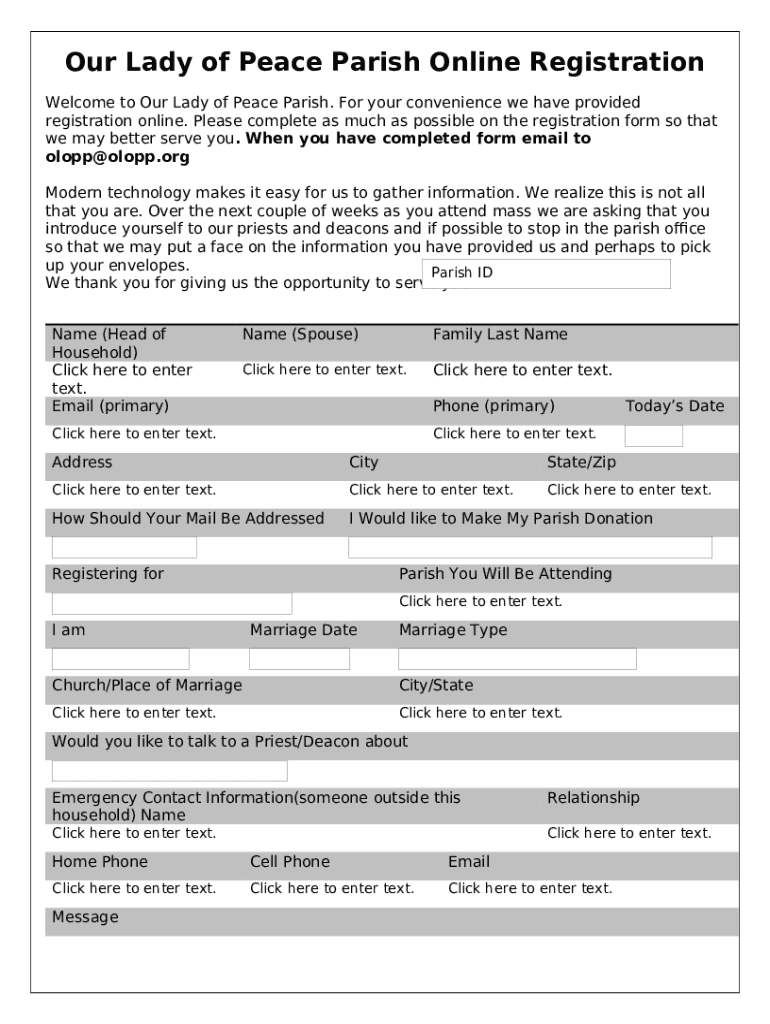 Parish Registration Doc Template | pdfFiller