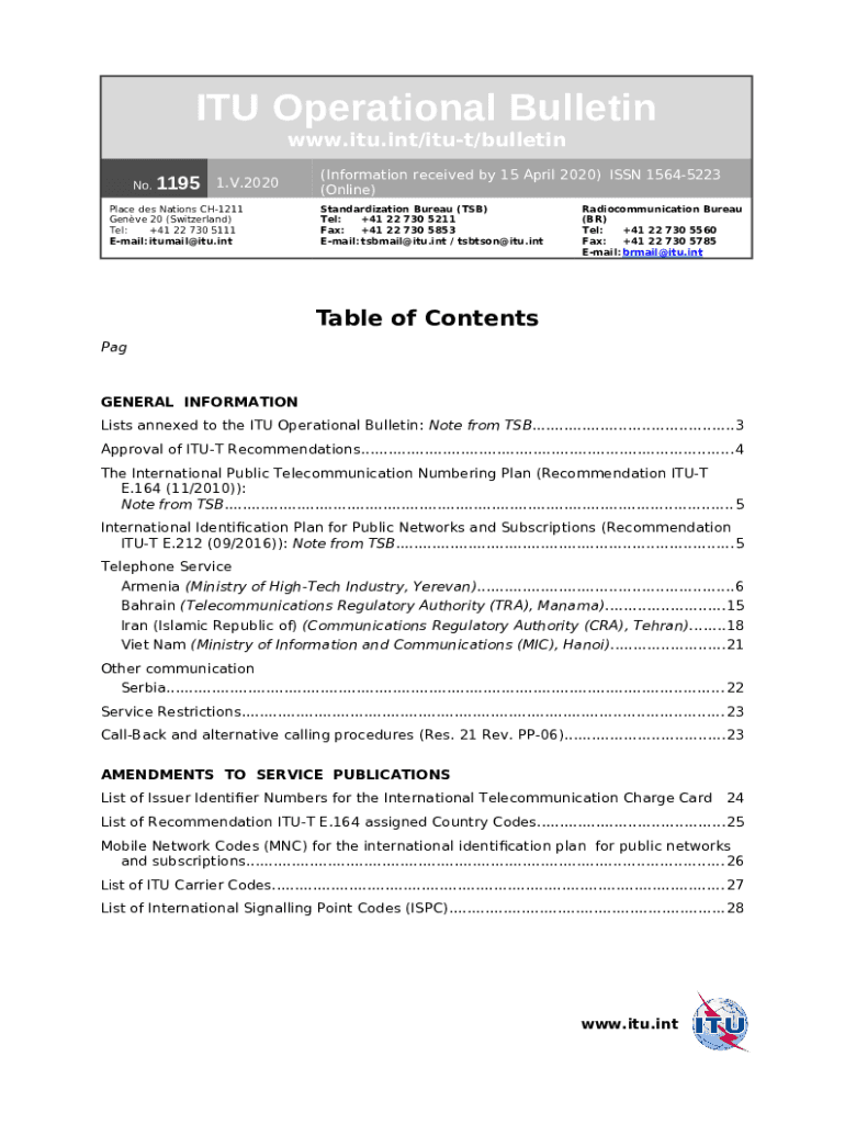 No. 1175 - ITU Operational Bulletin online Doc Template | pdfFiller