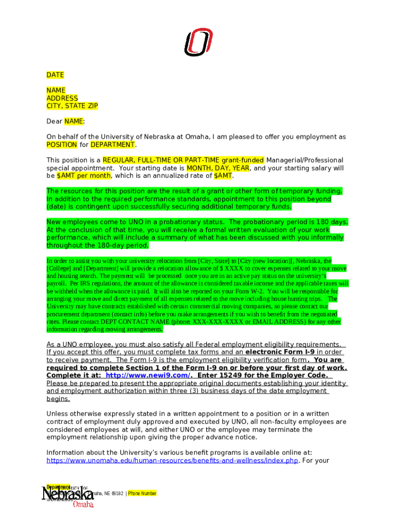 UNIVERSITY OF NEBRASKA AT OMAHA SAMPLE LETTER ... Doc Template | pdfFiller