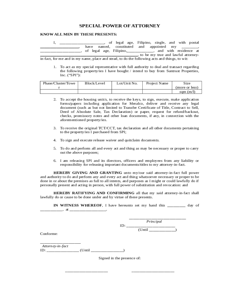 Free editable special power of attorney template - Studocu Doc Template ...