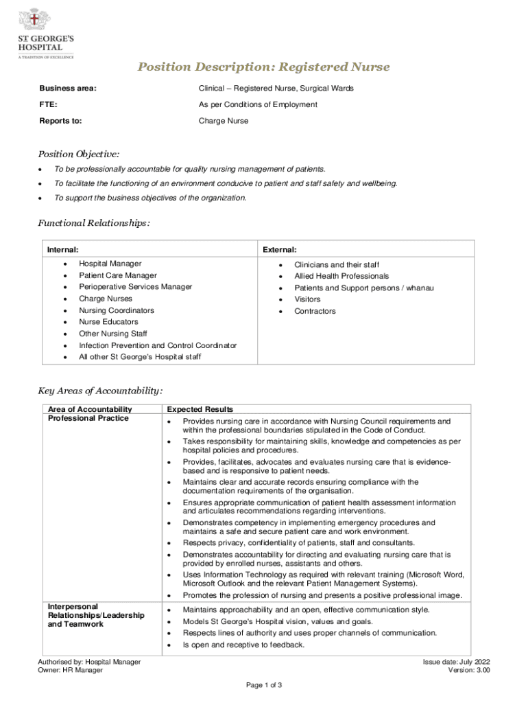 Fillable Online Registered Nurse job description template - Workable ...