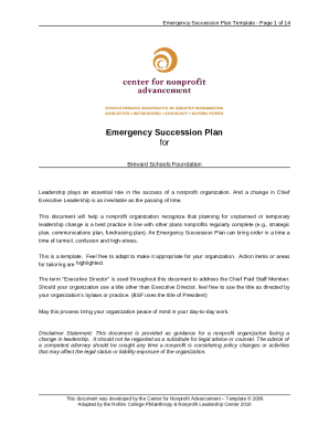Brevard - Emergency Succession Plan Template Doc Template | pdfFiller