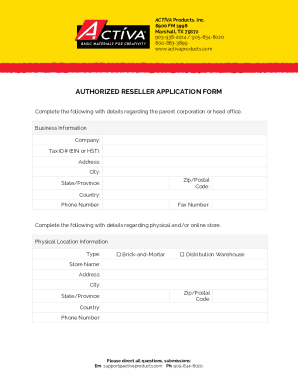 Fillable Online ACTVA Authorized Reseller Application Form Fax Email ...