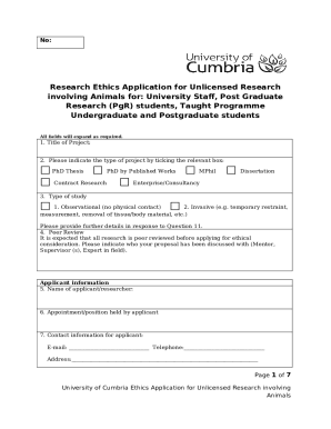 Research Ethics Application E4 Animals. Research Ethics animals Doc Template | pdfFiller