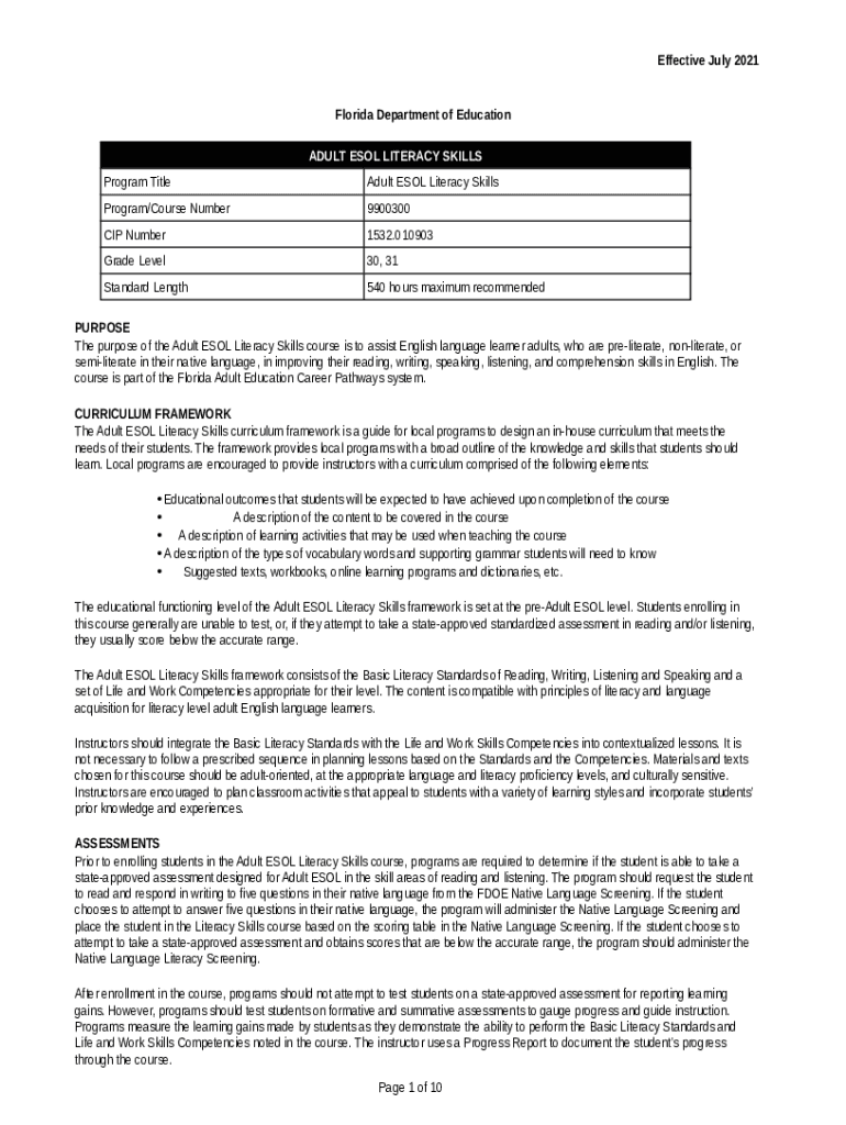 Adult ESOL Literacy Skills - Florida Department of Education Doc ...