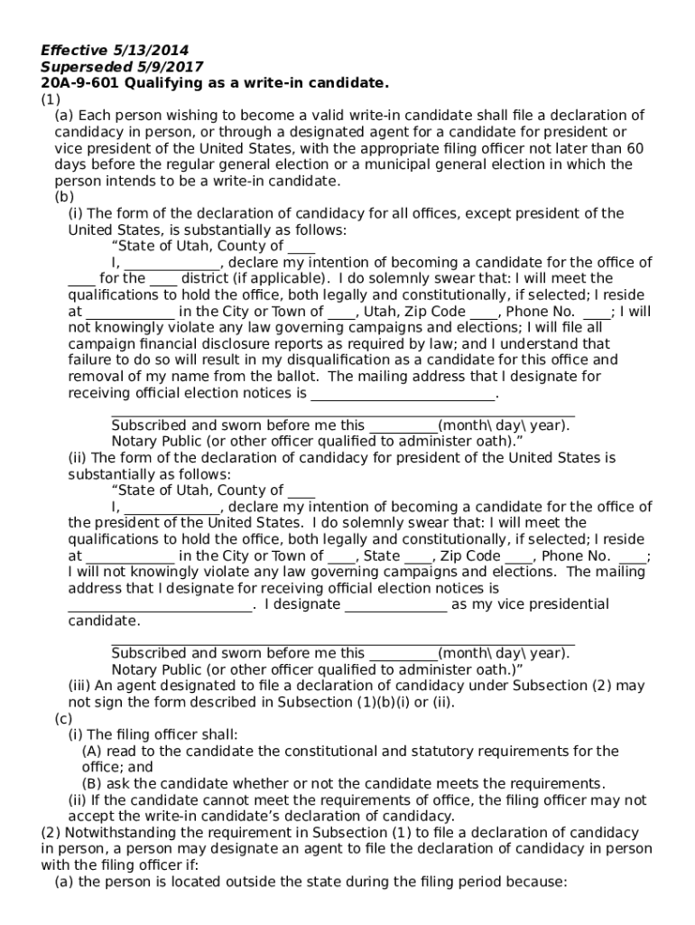 13-10-211. Declaration of intent for write-in candidates, MCA - le utah ...