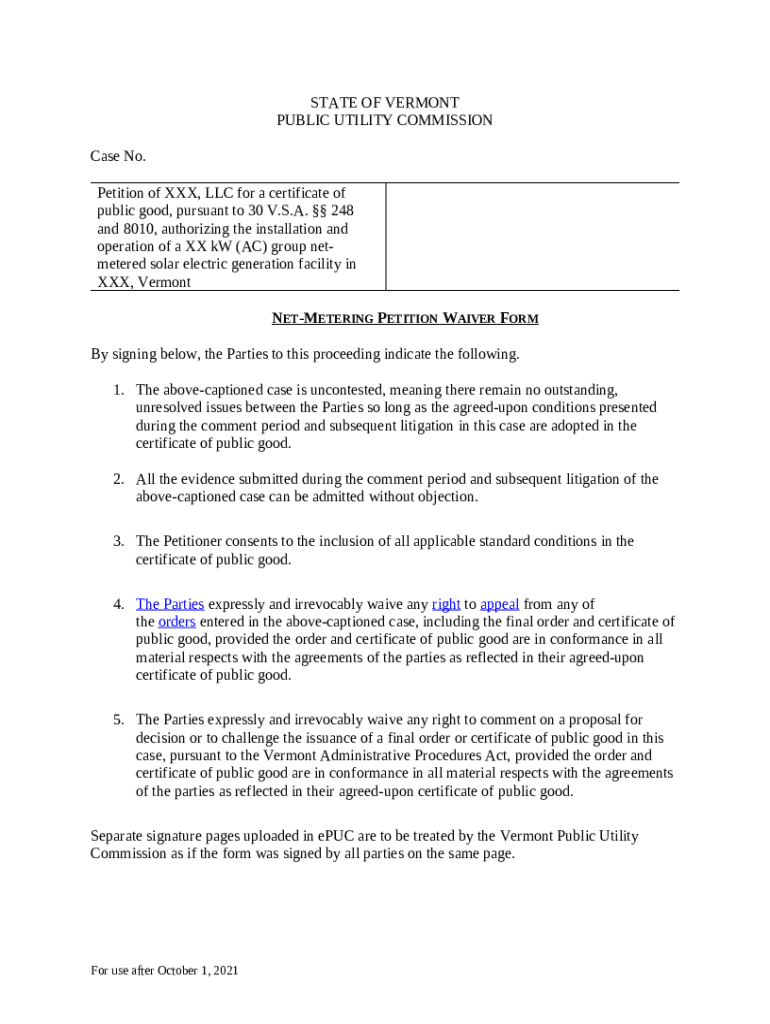 nmp-waiver- - Vermont Public Utility Commission Doc Template | pdfFiller