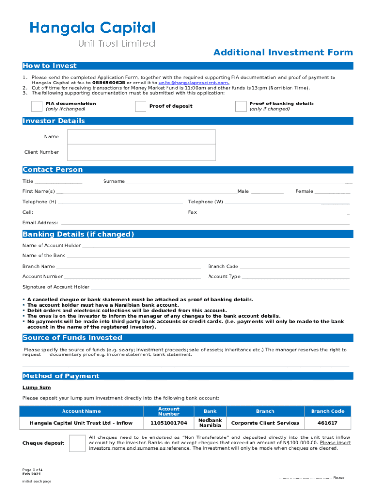 Completing the Additional Investment Application Doc Template | pdfFiller