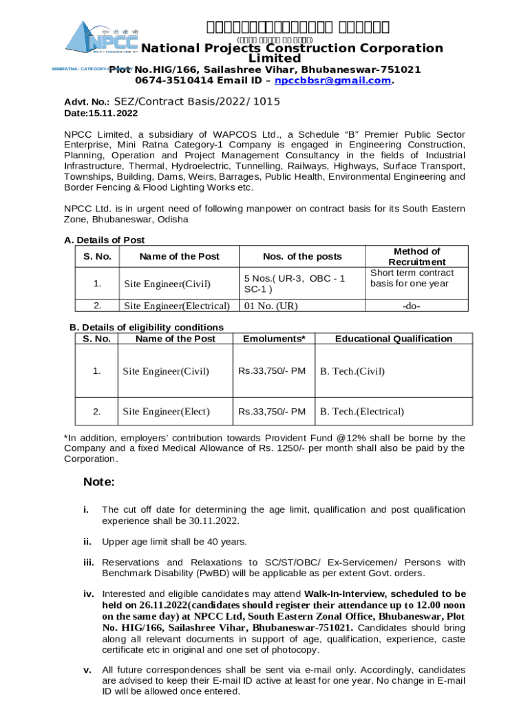 Job Ad - National Projects Construction Corporation Limited - npcc gov ...