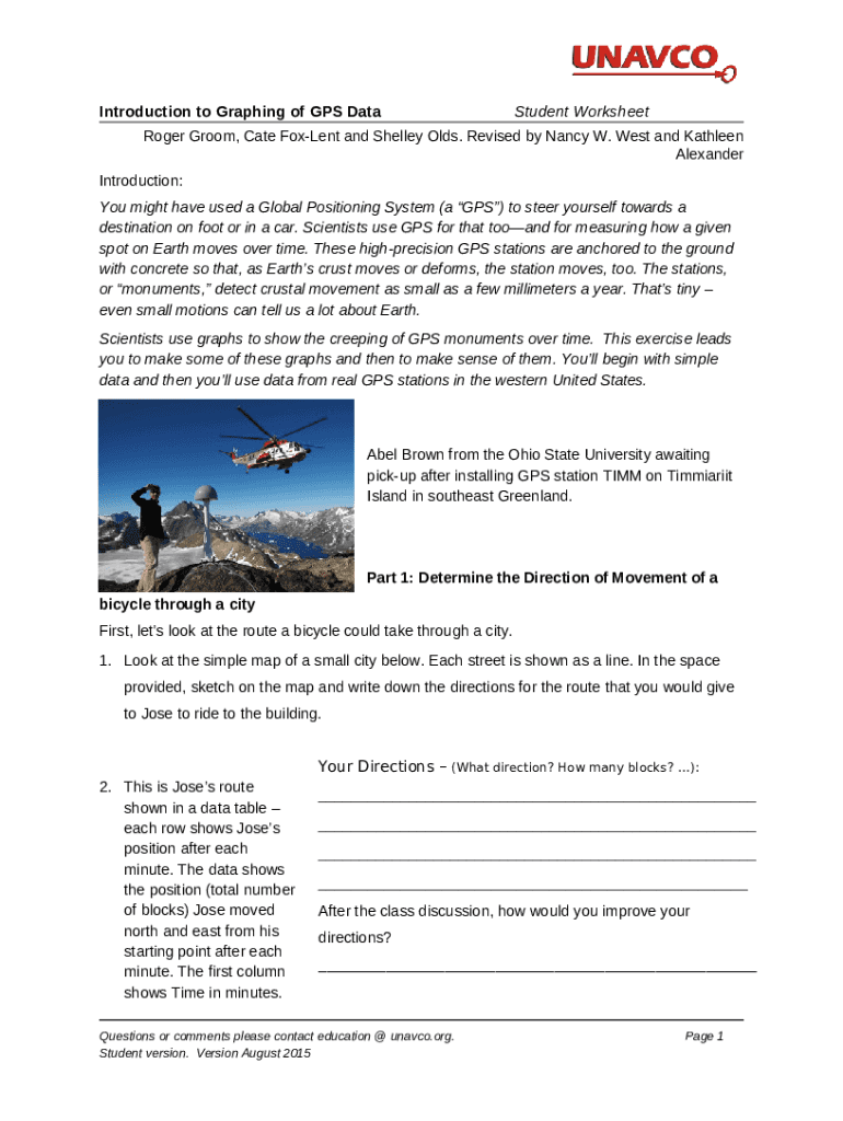 Introduction to Graphing of GPS Data Student Worksheet - d32ogoqmya1dw8 cloudfront Doc Template ...