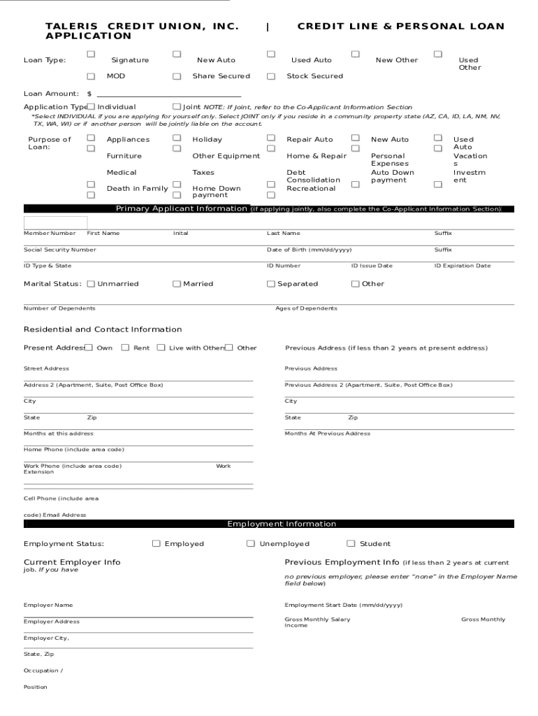 CrediT line & Personal loan aPPliCaTion Doc Template | pdfFiller