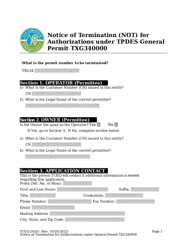 Notice of Termination (NOT) for Discharges from Petroleum Bulk Station ...