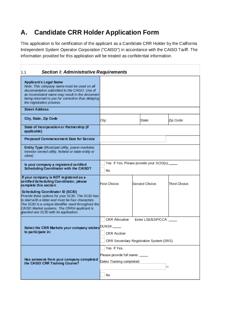 A. Candidate CRR Holder Application - BPM Doc Template | pdfFiller