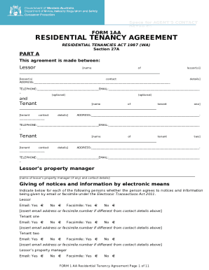 Residential tenancy agreement 1AA - Commerce WA Doc Template | pdfFiller