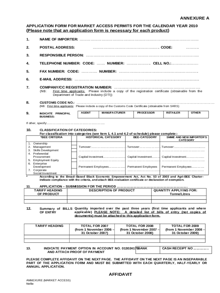 ANNEXURE APPLICATION FOR ... Doc Template | pdfFiller