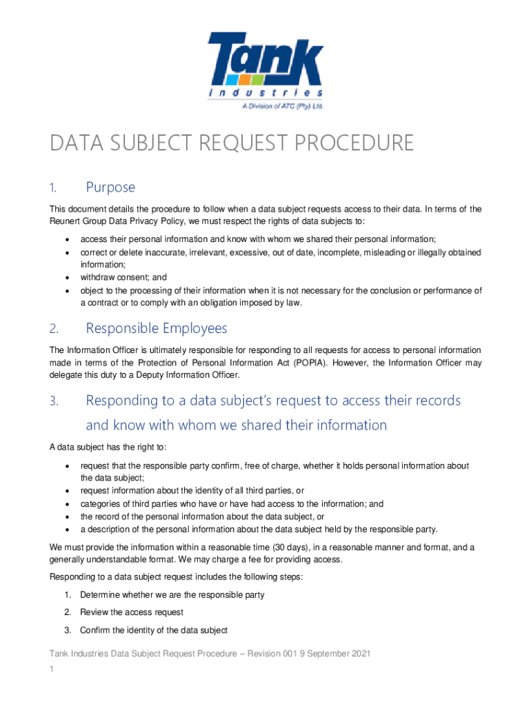 Fillable Online Data Subject Access Request Procedure - The Bourne Academy Fax Email Print ...