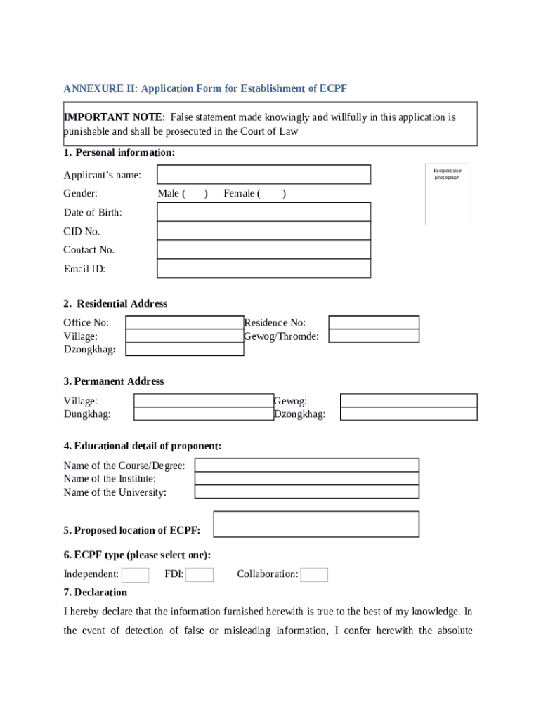 ANNEXURE II: Application for Establishment of ECPF Doc Template | pdfFiller