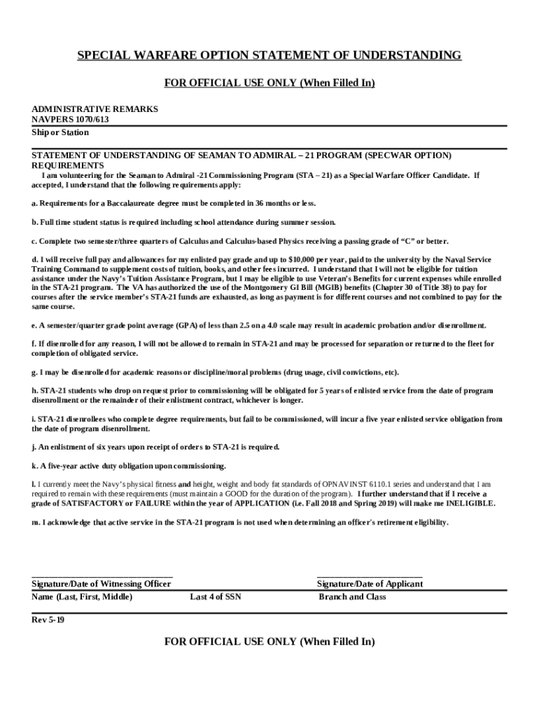 SPECIAL WARFARE OPTION STATEMENT OF ... Doc Template | pdfFiller