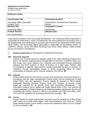 RE 108 - Duty Statement - CalCareers Doc Template | pdfFiller