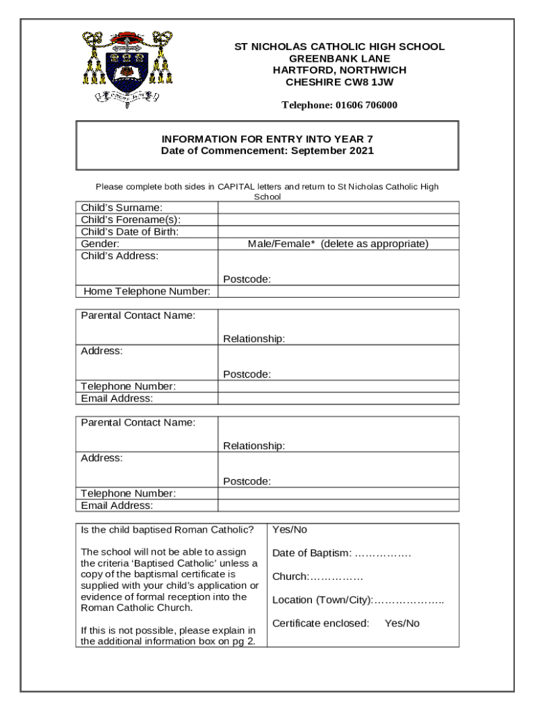 2021-Entry-.doc - St Nicholas Catholic High School Doc Template | pdfFiller