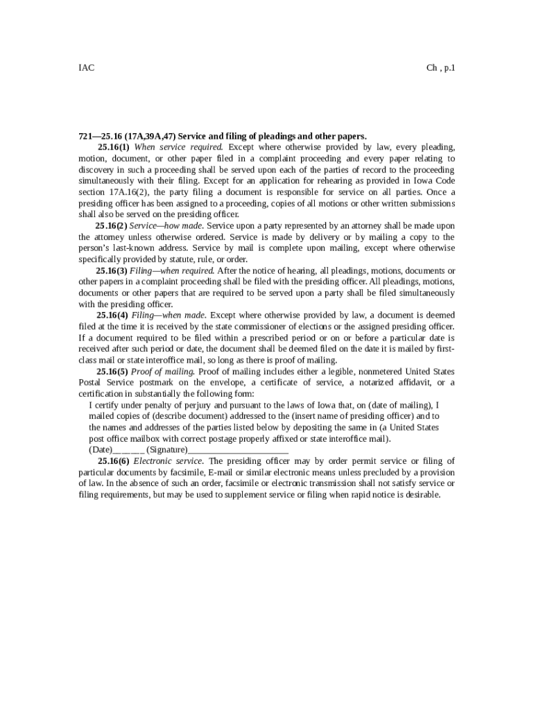 IAC Ch 25, p.1 72125.16(17A,39A,47) Service and filing of ... Doc ...