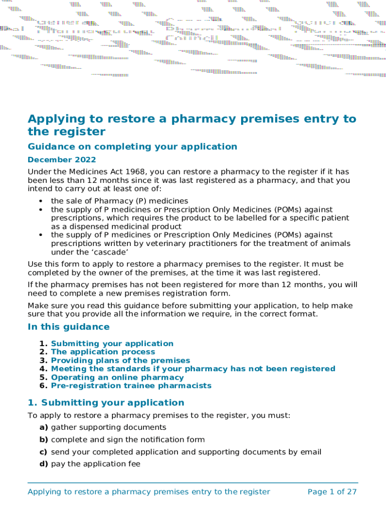 Re-registering a pharmacy premises Doc Template | pdfFiller