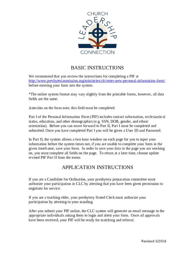 Instructions for Entering a New Personal Ination (PIF) Doc Template | pdfFiller