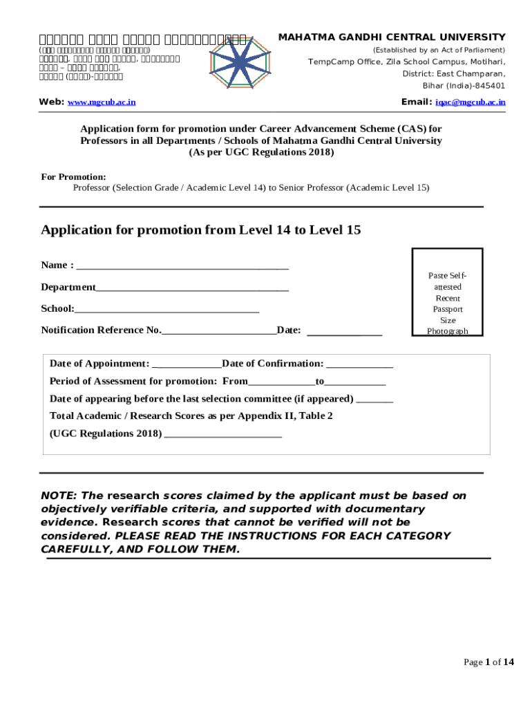 Application for promotion from Level 14 to Level 15 - mgcub ac Doc ...