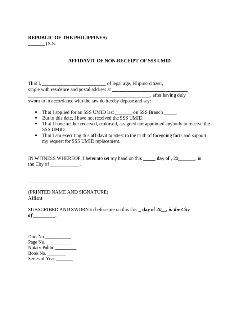 UMID-Affidavit-of-Non-Receipt-SSS-Inquiries Doc Template | pdfFiller