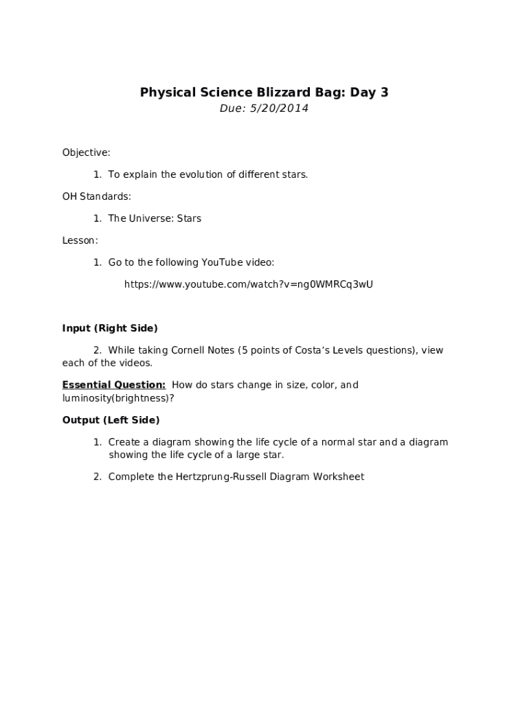 The Hertzsprung-Russell Diagram Doc Template | pdfFiller