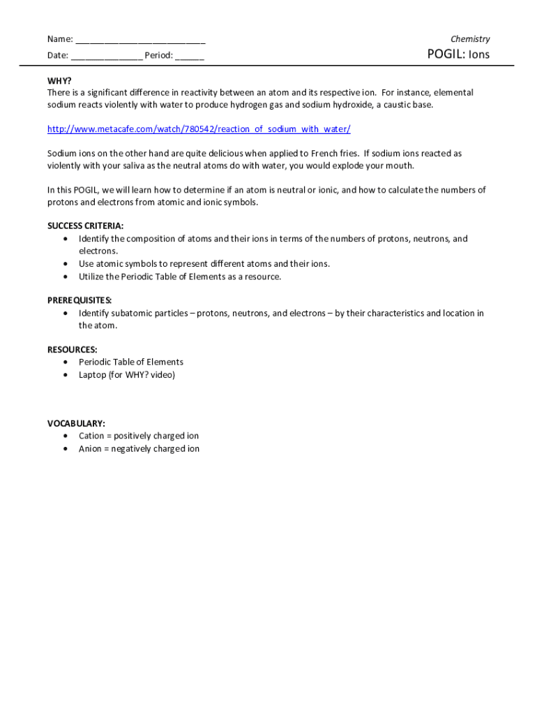 Fillable Online Demonstrations - Sodium + Chlorine - Angelo State University Fax Email Print ...